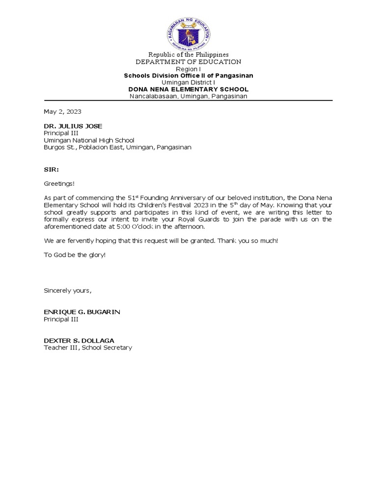 DR. JULIUS JOSE - Letter of Invitation Royal Guards | PDF