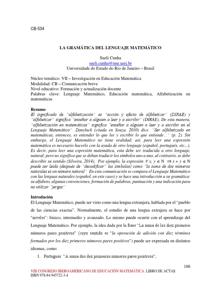 La Gramatica Del Lenguje Matematico Cunha | PDF | Multiplicación ...