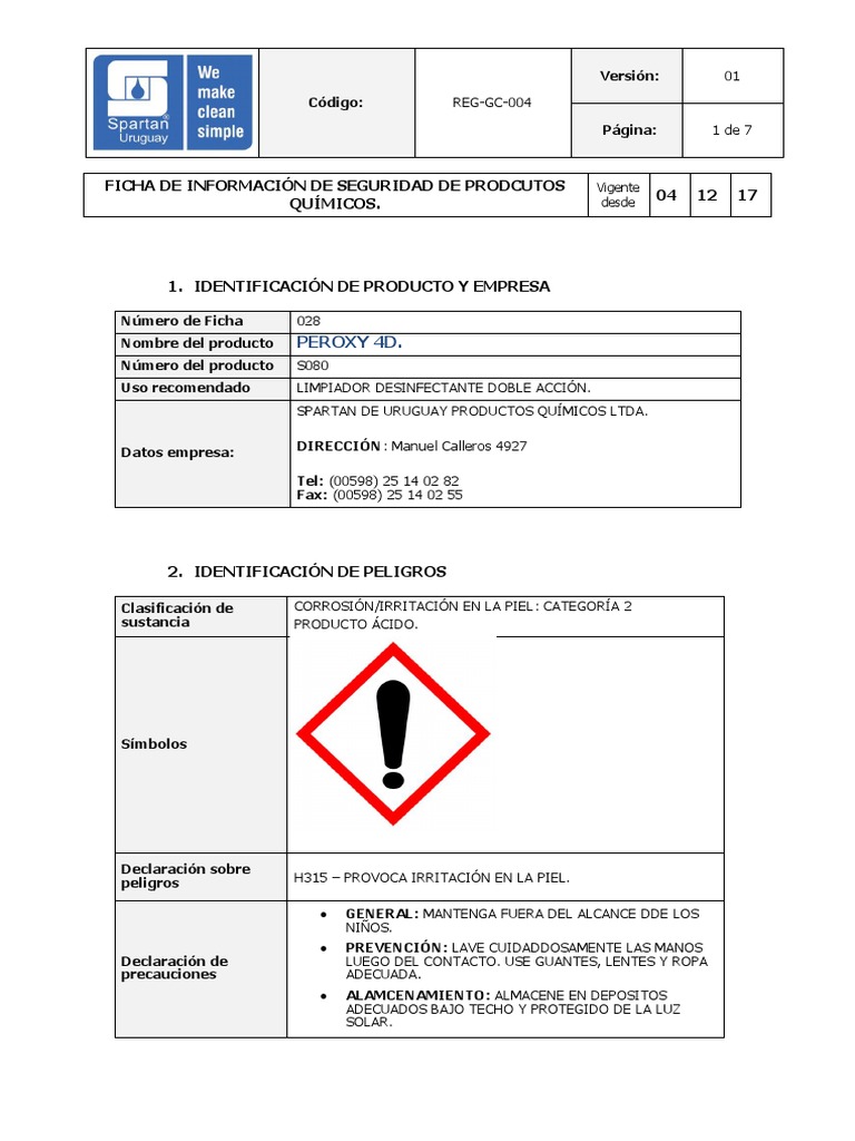 MSDS Peroxy 4D | PDF | Agua | Toxicidad