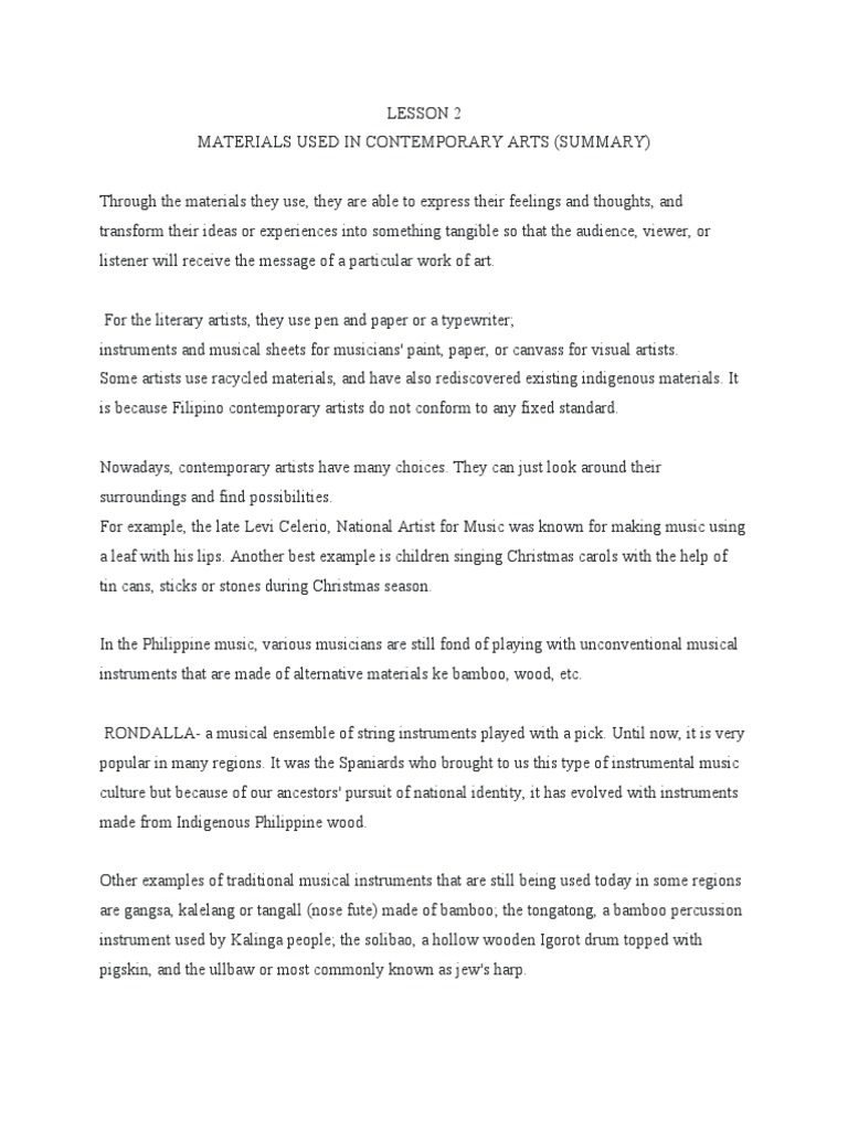 Summary | PDF | Musical Instruments | Performing Arts