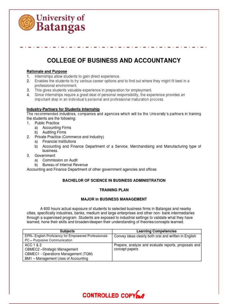 Bsba Training Plan Competencies | PDF | Strategic Management | Business