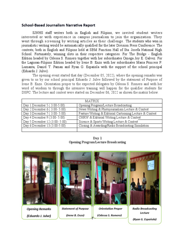 School-Based Journalism Contest Report | PDF | Journalism | Communication
