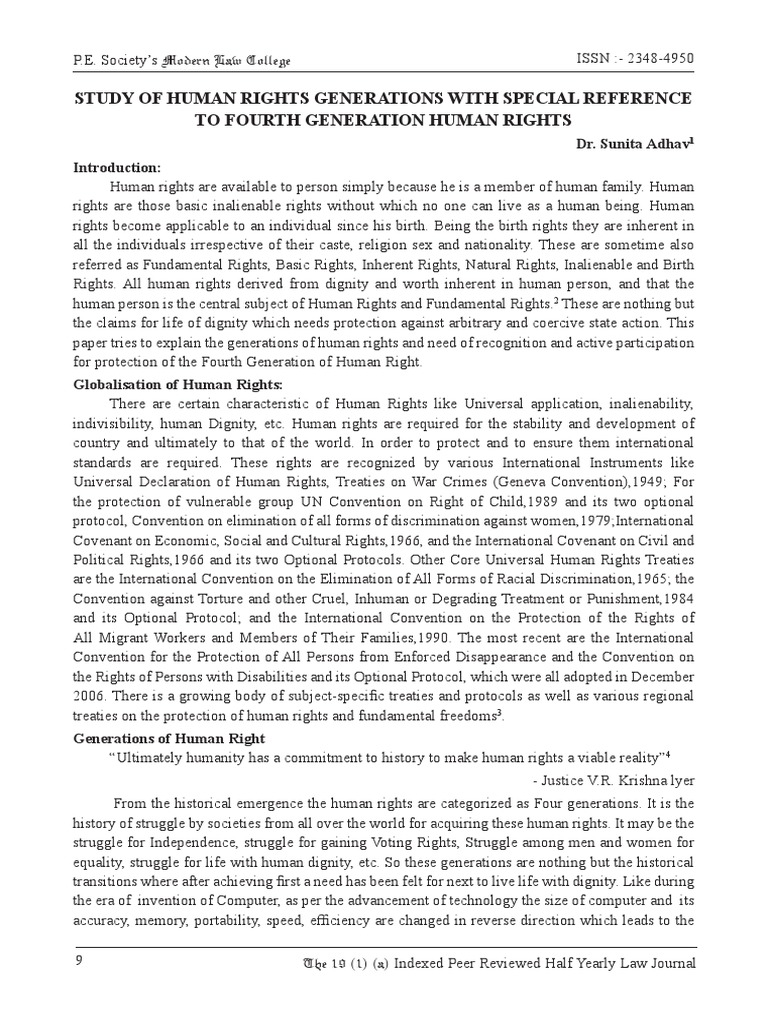 Study of Human Rights Generations With Special Reference To Fourth Gen ...
