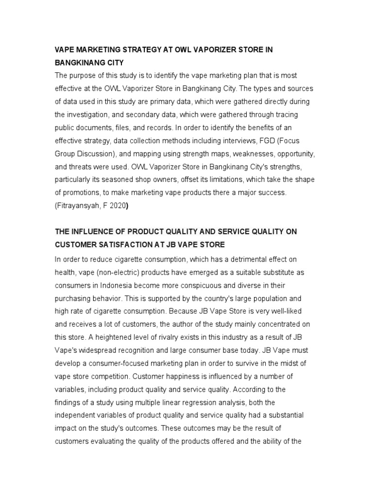 Vape Marketing Strategy at Owl Vaporizer Store in | PDF | Marketing ...