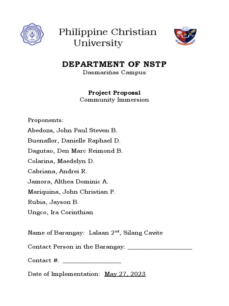 Sample Project Proposal - Community Immersion | PDF | Sustainability ...