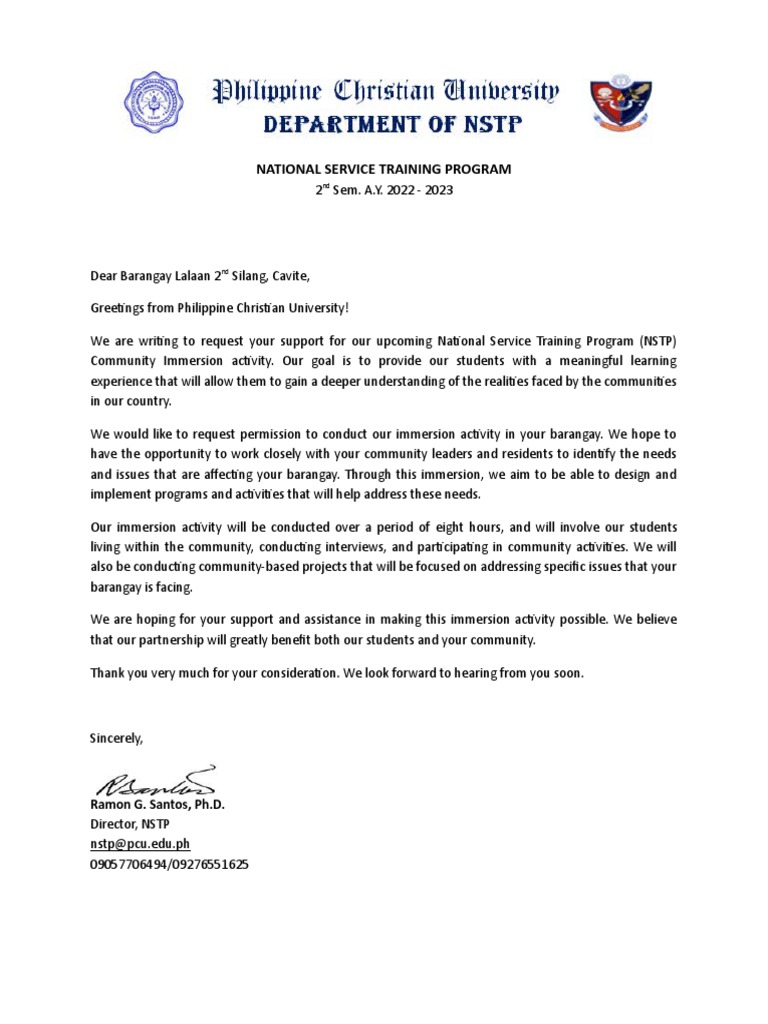 NSTP 2 Brgy Letter 2 2 | PDF