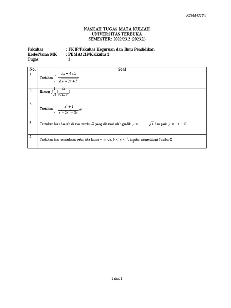 Soal - Pema4218 - tmk3 - 3 Kalkulus 2 | PDF