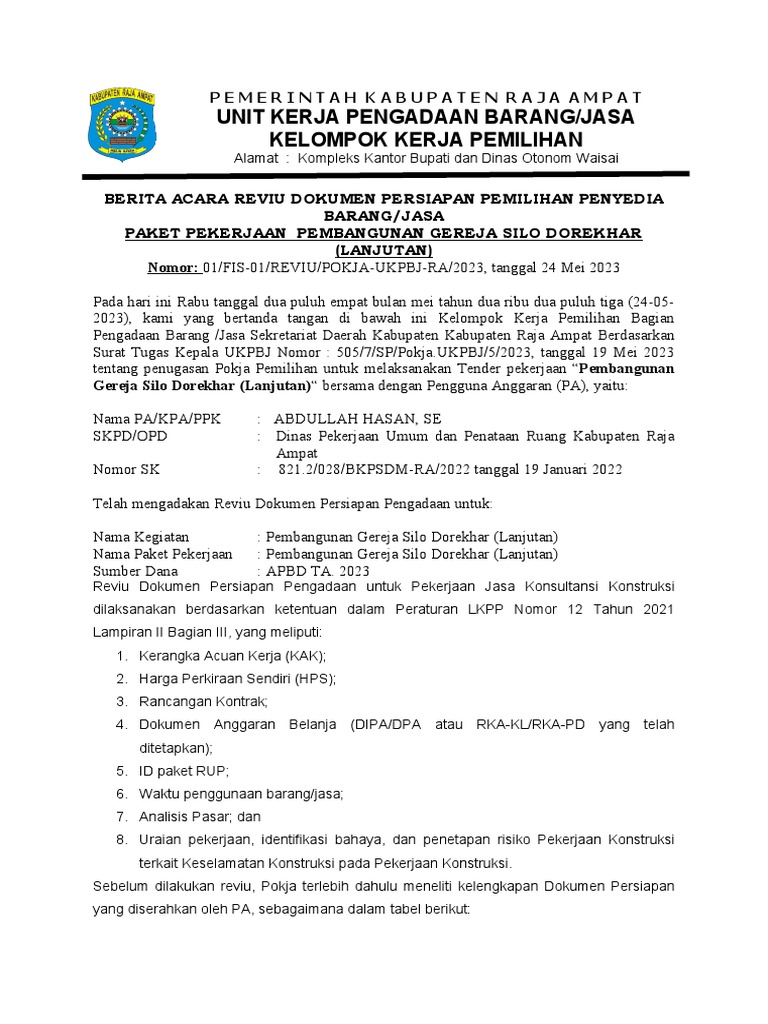 Ba-Reviu Dokumen Persiapan Pemilihan Penyedia Jasa Konstruksi | PDF