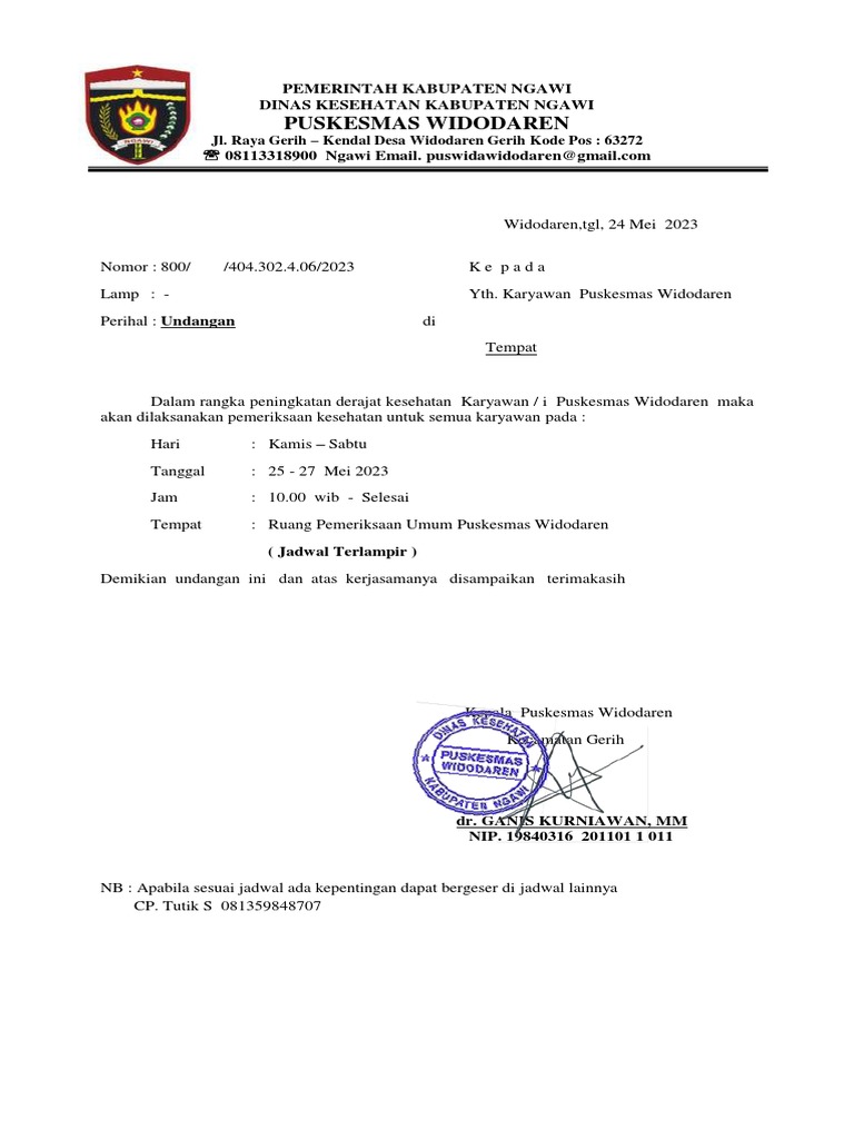 Undangan Pemeriksaan Kesehatan | PDF