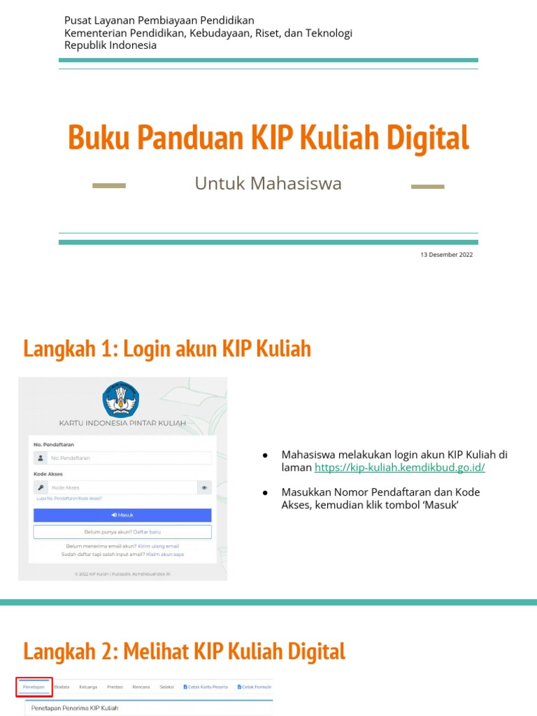 Panduan Login KIP Kuliah Digital | PDF