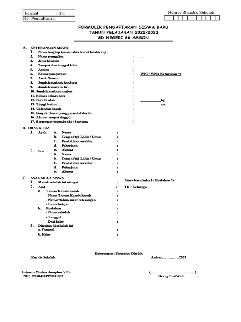 Formulir Pendaftaran Siswa Baru | PDF Formulir Pendaftaran Siswa Baru | PDF