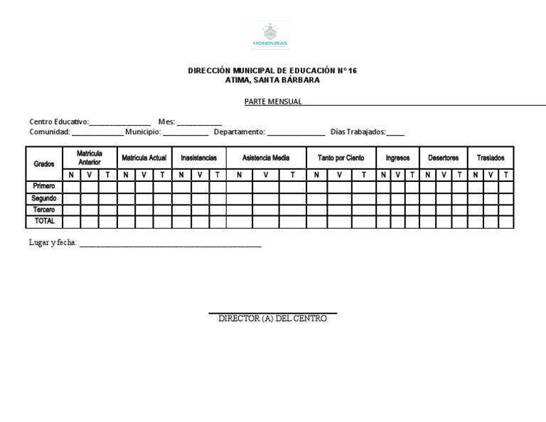 Formato de Parte Mensual Kinder | PDF
