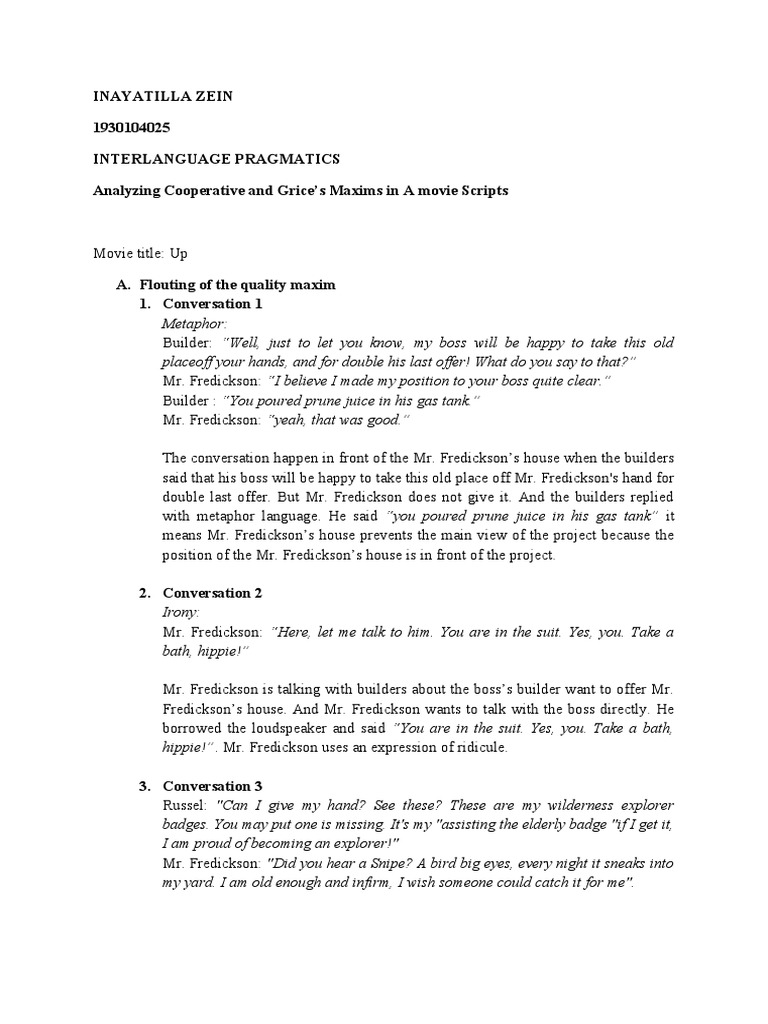 Analyzing Cooperative and Grice's Maxims in A Movie Scripts | PDF
