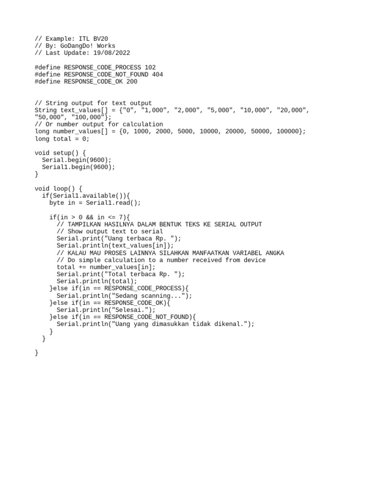 Example Itl Bv20 Decoder For Atmega 2560 | PDF | Computers