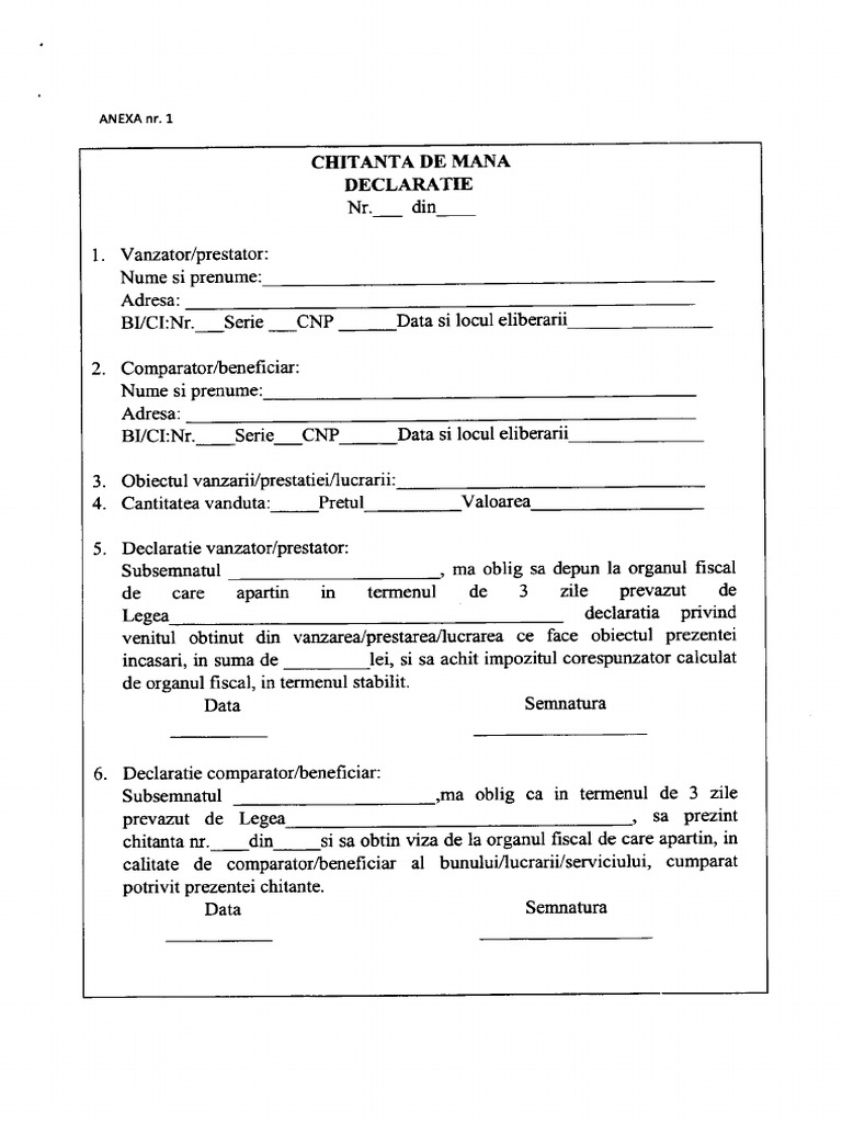 Dokumen - Tips Chitanta de Mana Declaratie NR Din | PDF