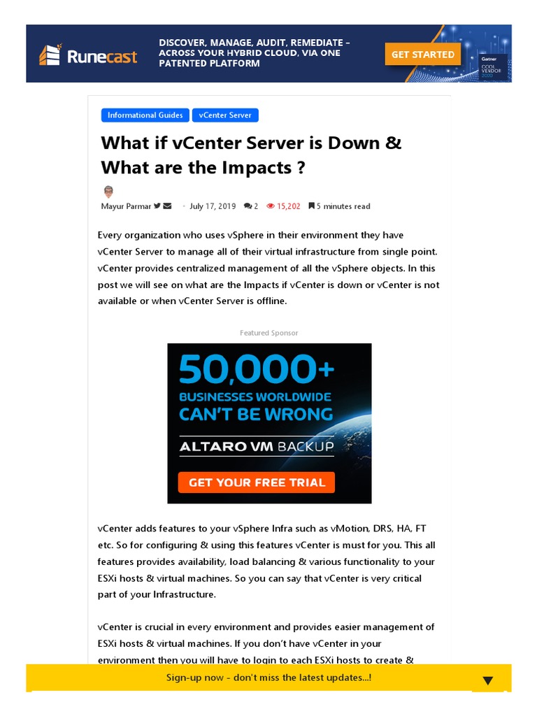 vCenter Downtime: Impact on Functionality | PDF | Virtual Machine ...