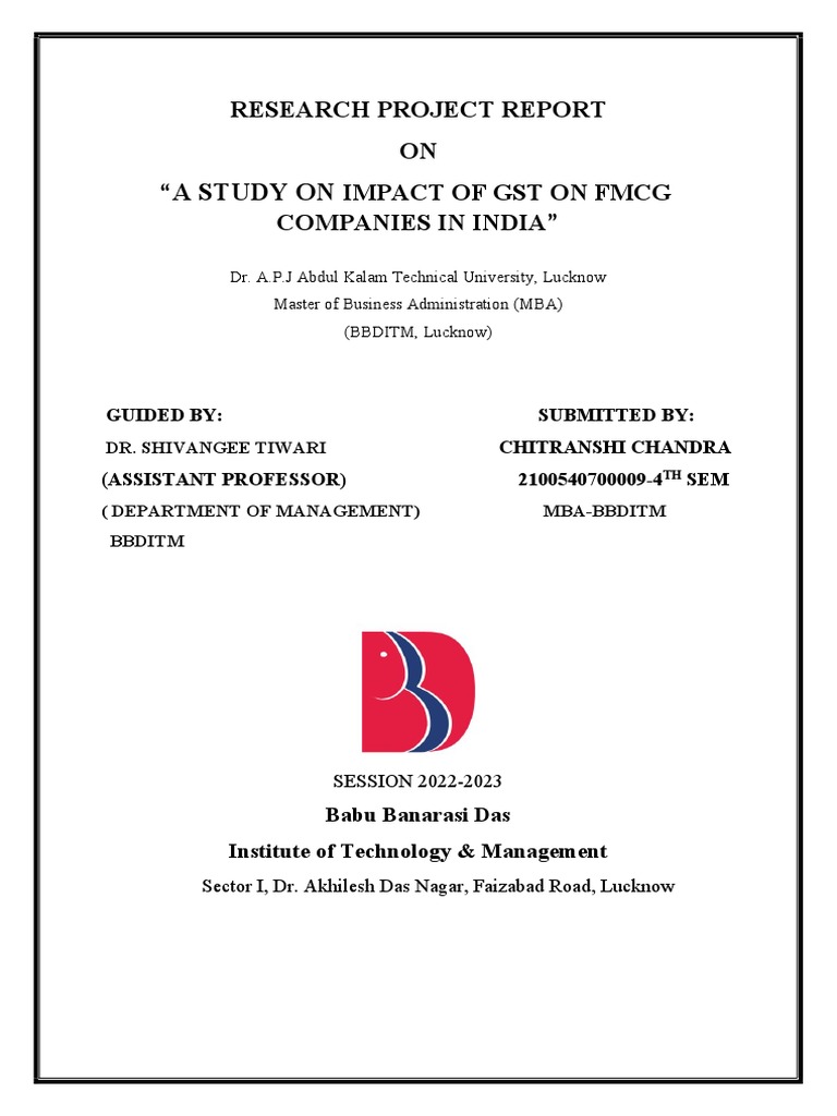 "A Study ON ": Research Project ON Impact OF GST ON FMCG Companies IN India | PDF