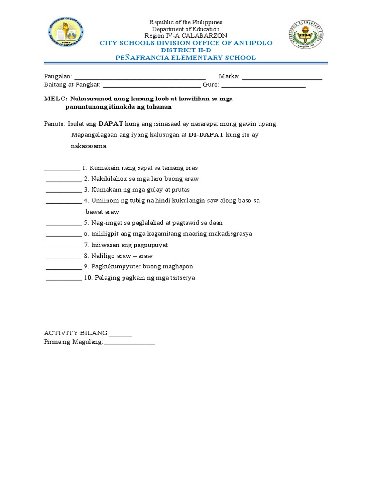ESP Activity Sheet 5 | PDF