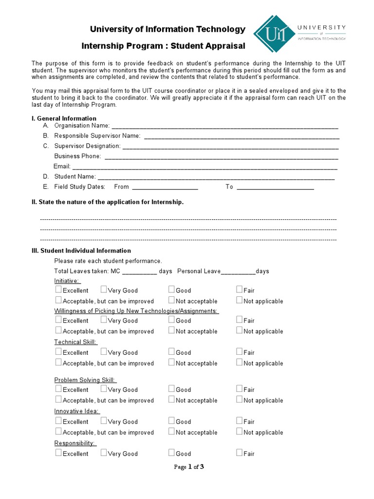 Internship Student Evaluation Form | PDF
