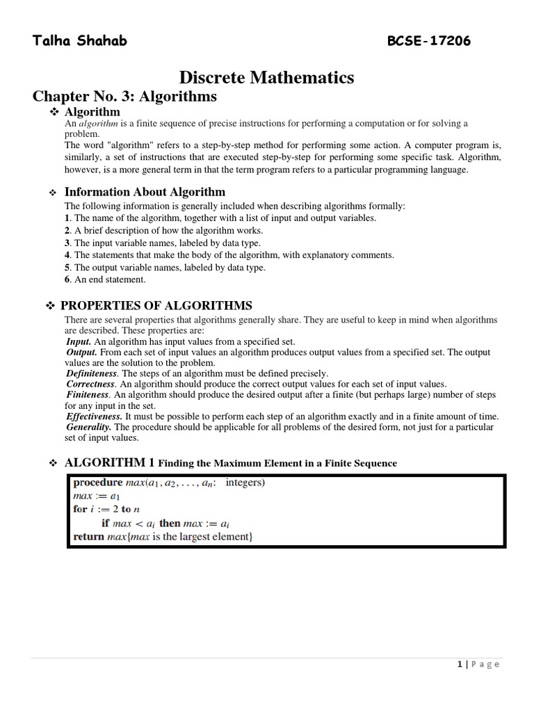 Discrete Chapter 3 Algorithms | PDF | Algorithms | Set (Mathematics) Discrete Chapter 3 Algorithms | PDF | Algorithms | Set (Mathematics)