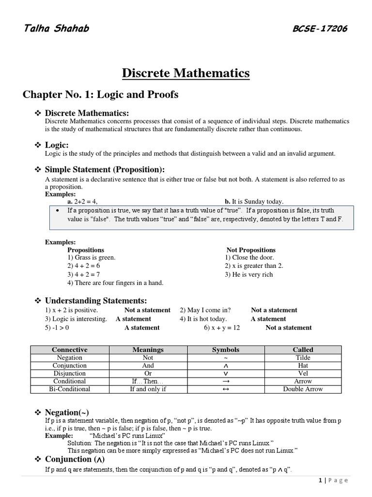 Discrete Chapter 1 Logics and Proofs | PDF | Logical Consequence | Mathematical Concepts