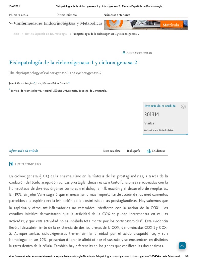 Fisiopatología de La Ciclooxigenasa-1 y Ciclooxigenasa-2 - Revista ...