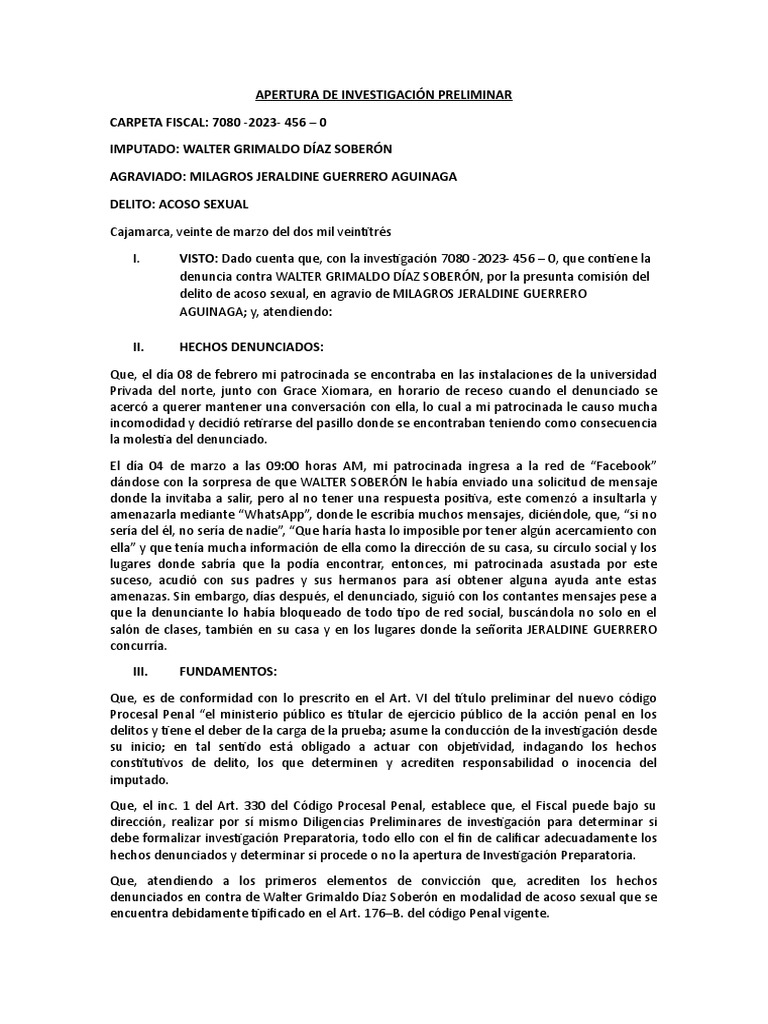 Disposición de Apertura de Investigación Preliminar | PDF