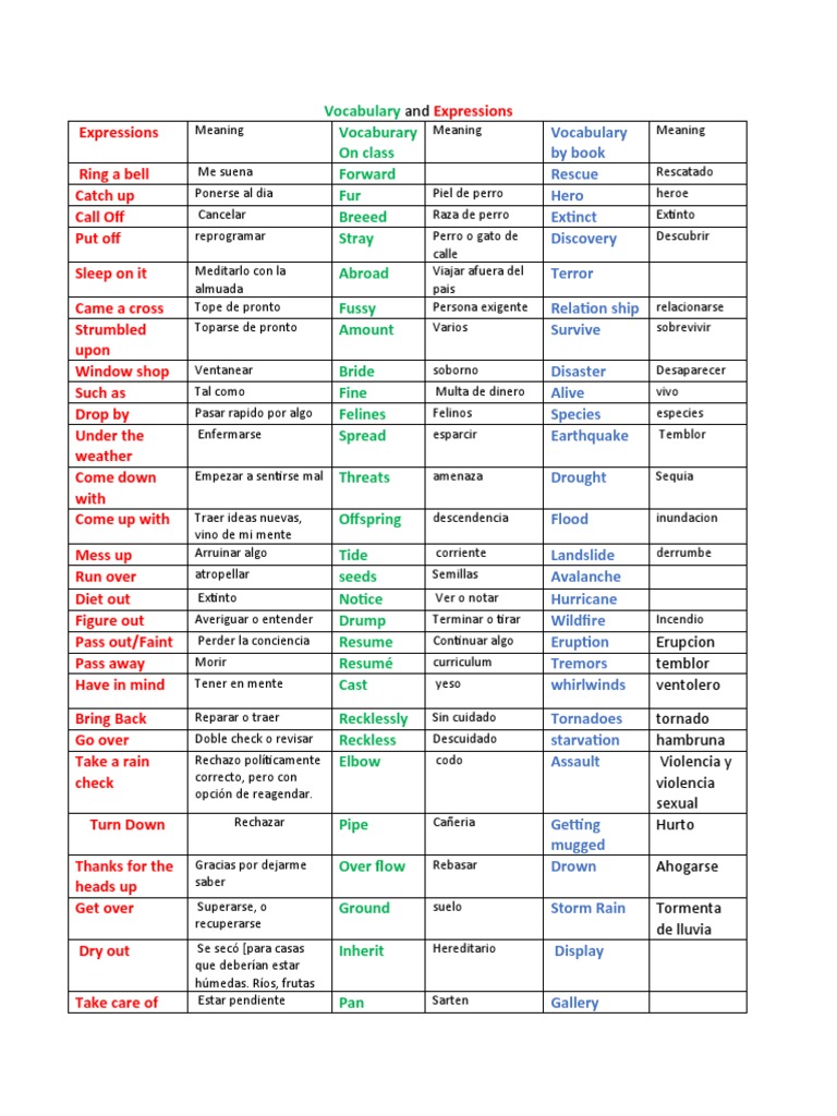 Vocabulary and Expressions Level 6 | PDF