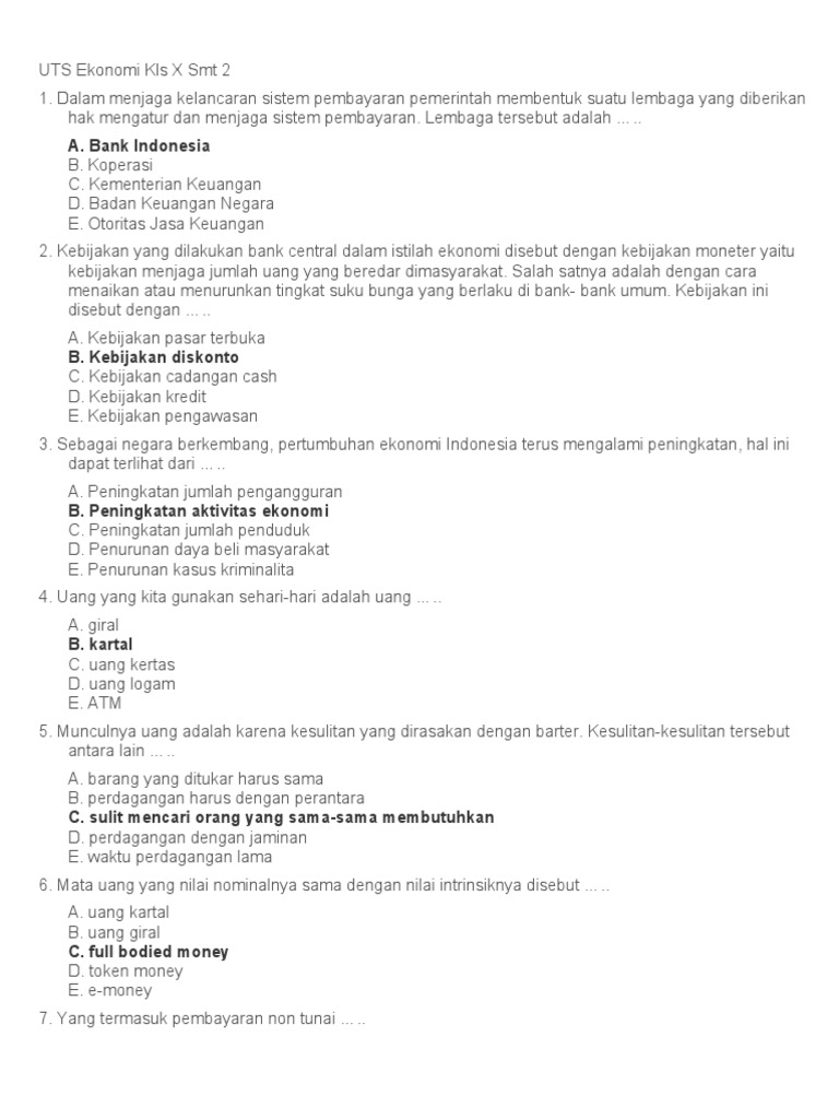UTS Ekonomi Kls X SMT 2 | PDF