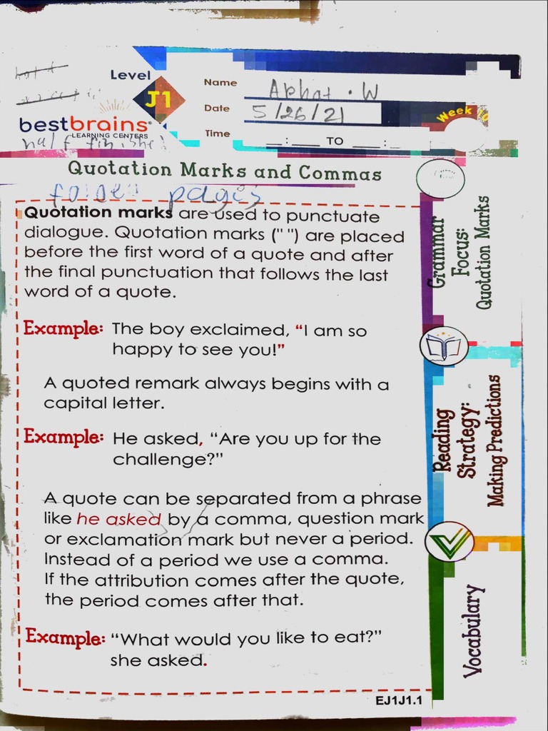 5 - 26 - 21, Quotation Marks & Commas EJ1 J1 | PDF