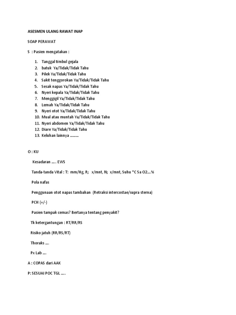 Asesmen Ulang SOAP Ranap | PDF