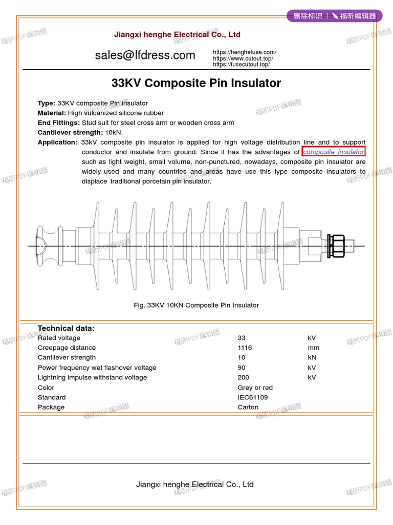 33KV Composite Pin Insulator Specs | PDF