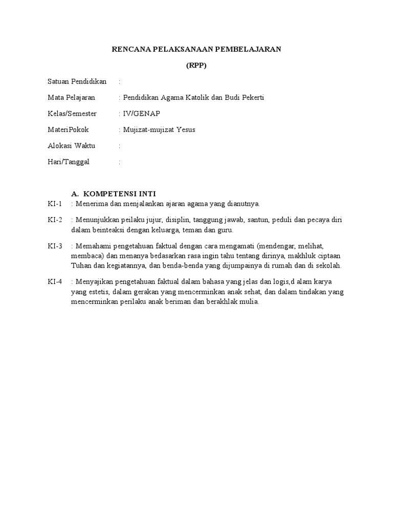 RPP Kls 4 Agama Katolik | PDF