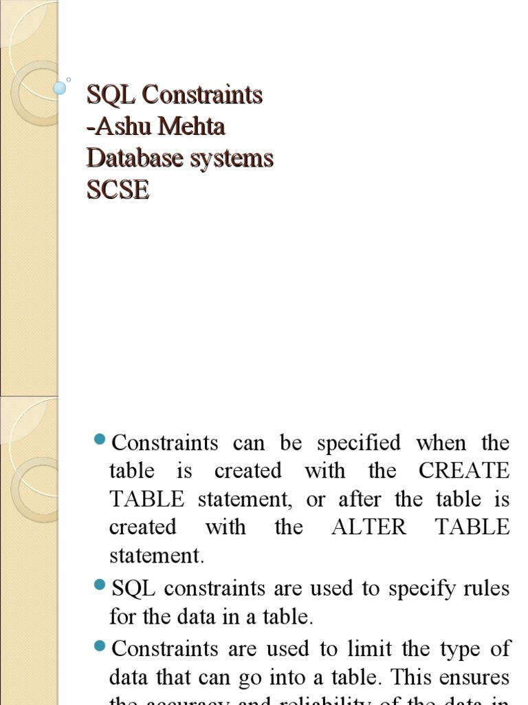 Unit 2 SQL Constraints | PDF | Table (Database) | Information ...