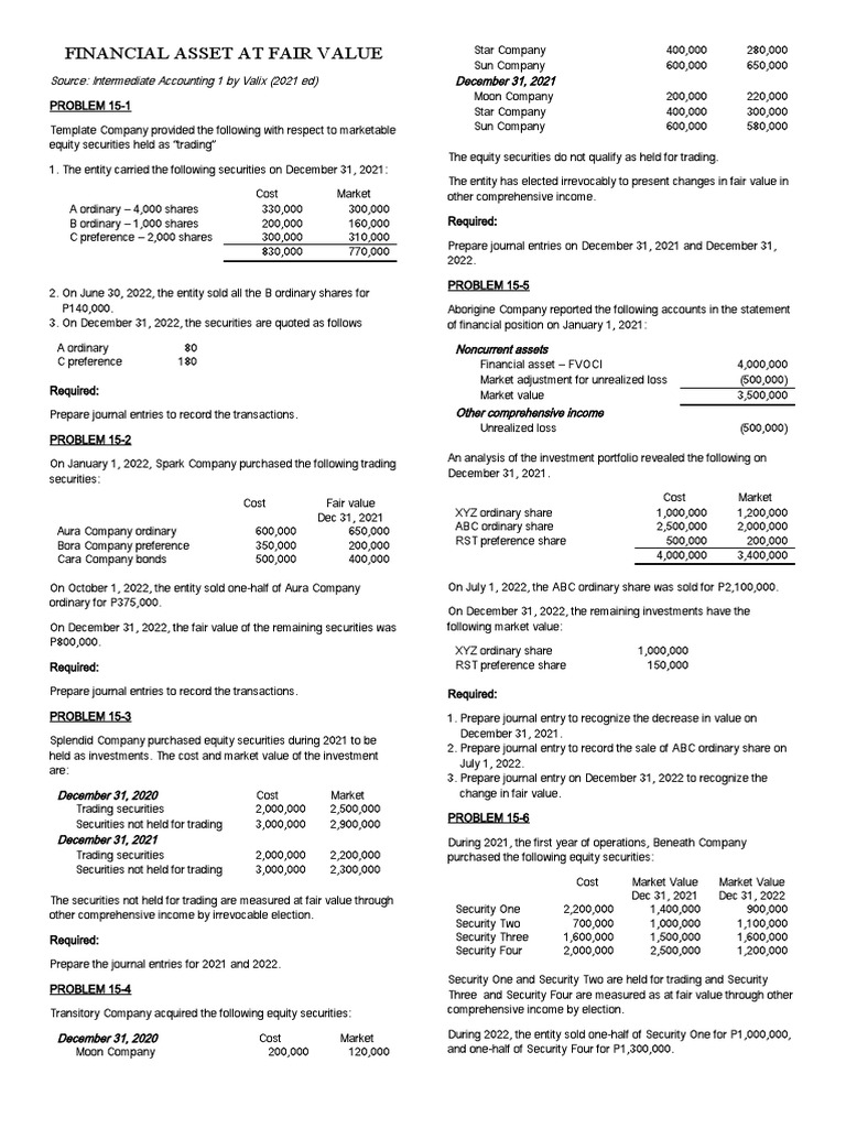 Financial Asset at Fair Value | PDF | Mark To Market Accounting ...