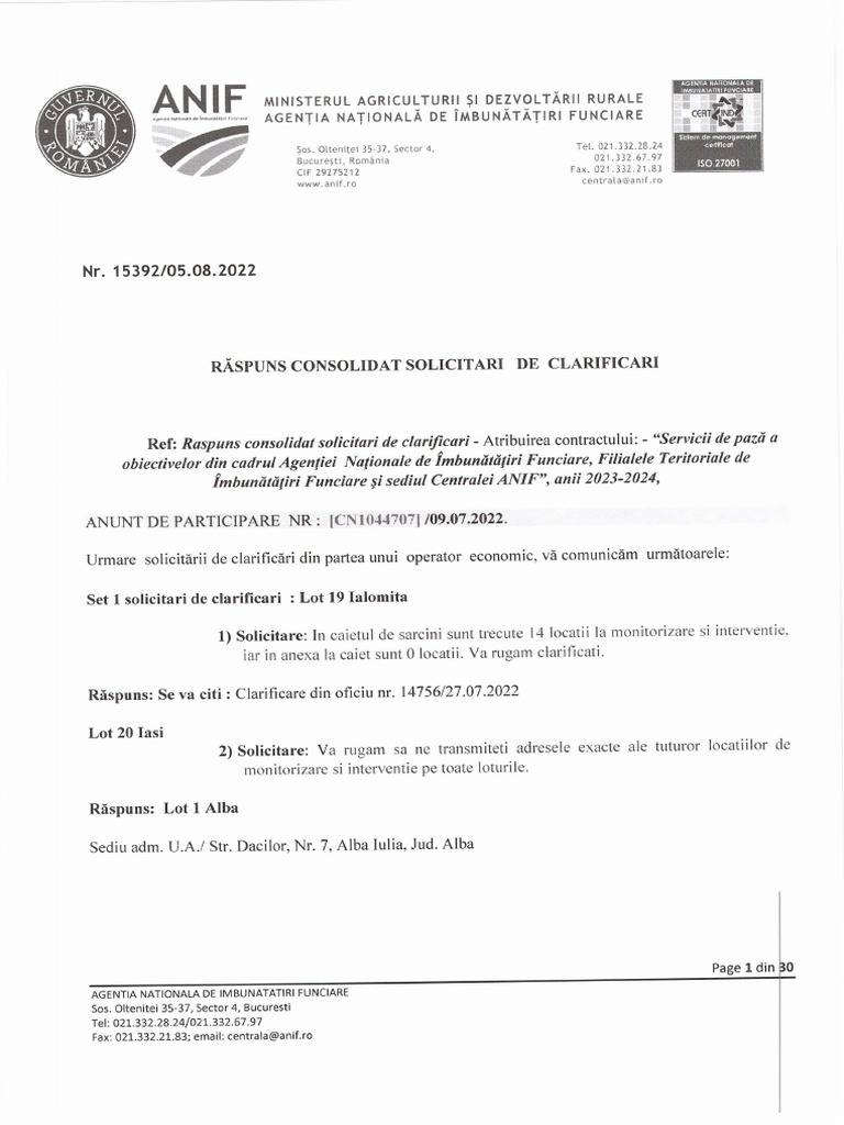 Raspuns Consolidar Solicitari Clarificari | PDF