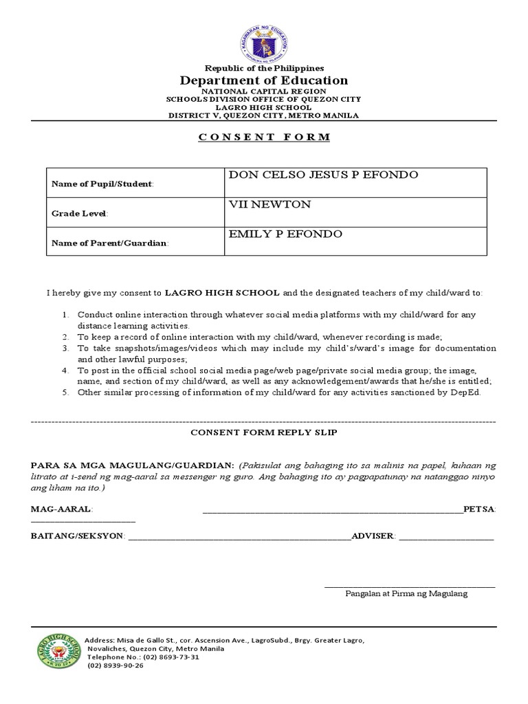Consent Form LHS New Normal | PDF | World Wide Web | Internet & Web