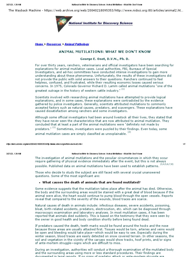 National Institute For Discovery Science - Animal Mutilations - What We ...