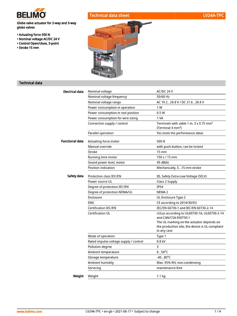 Belimo LV24A-TPC Datasheet En-Gb | PDF | Electromagnetism | Electrical Components