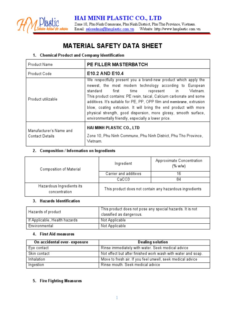 MSDS HM Pe Filfer | PDF | Water | Toxicity