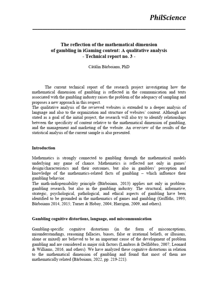 The Reflection of The Mathematical Dimension of Gambling in Igaming Content: A Qualitative ...