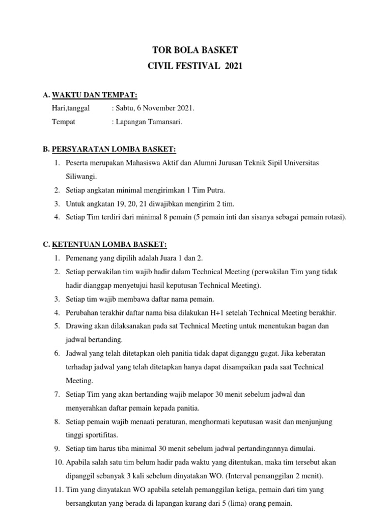 Lomba Basket dan Futsal CIFEST 2021 | PDF