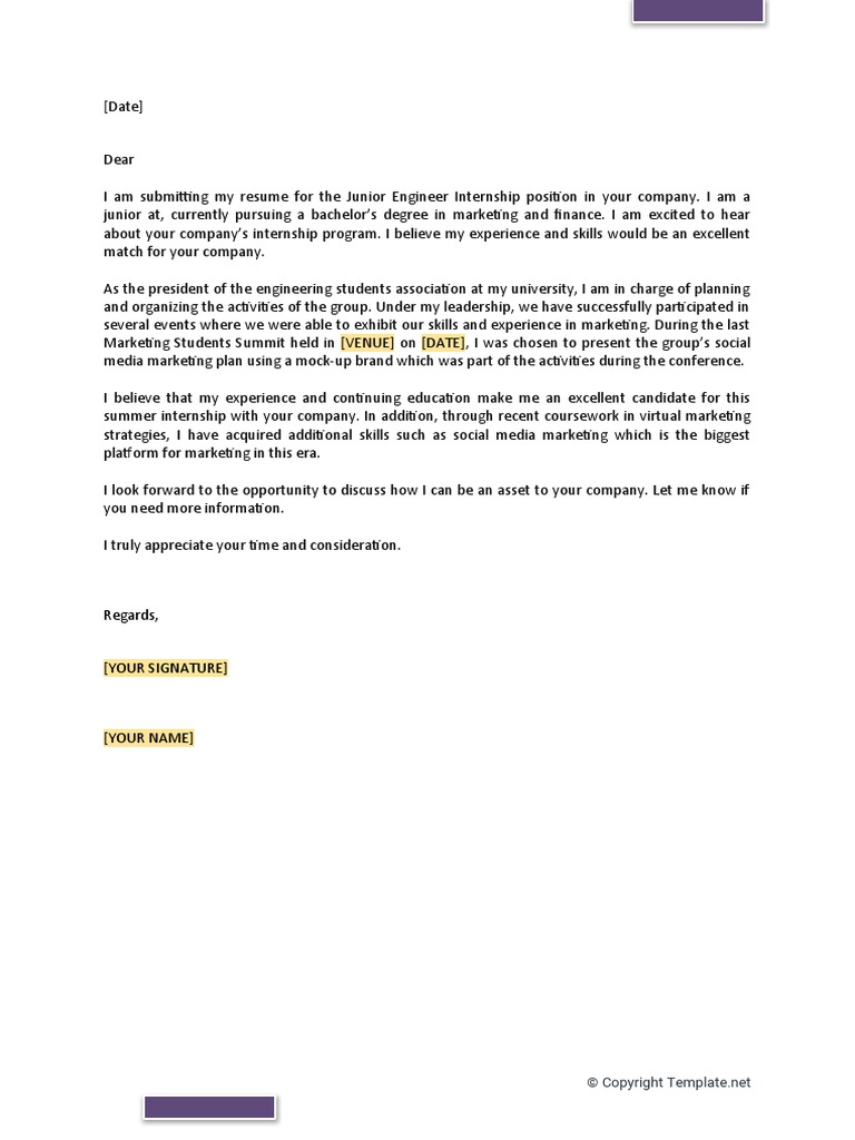 Example For Internship Application Letter | PDF