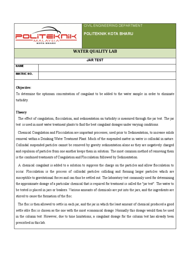 Jar Test | PDF | Water | Chemistry