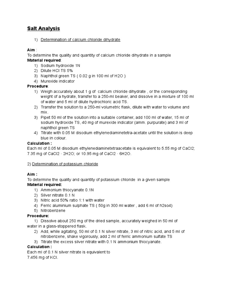 Salt Analysis | PDF | Chemistry | Titration