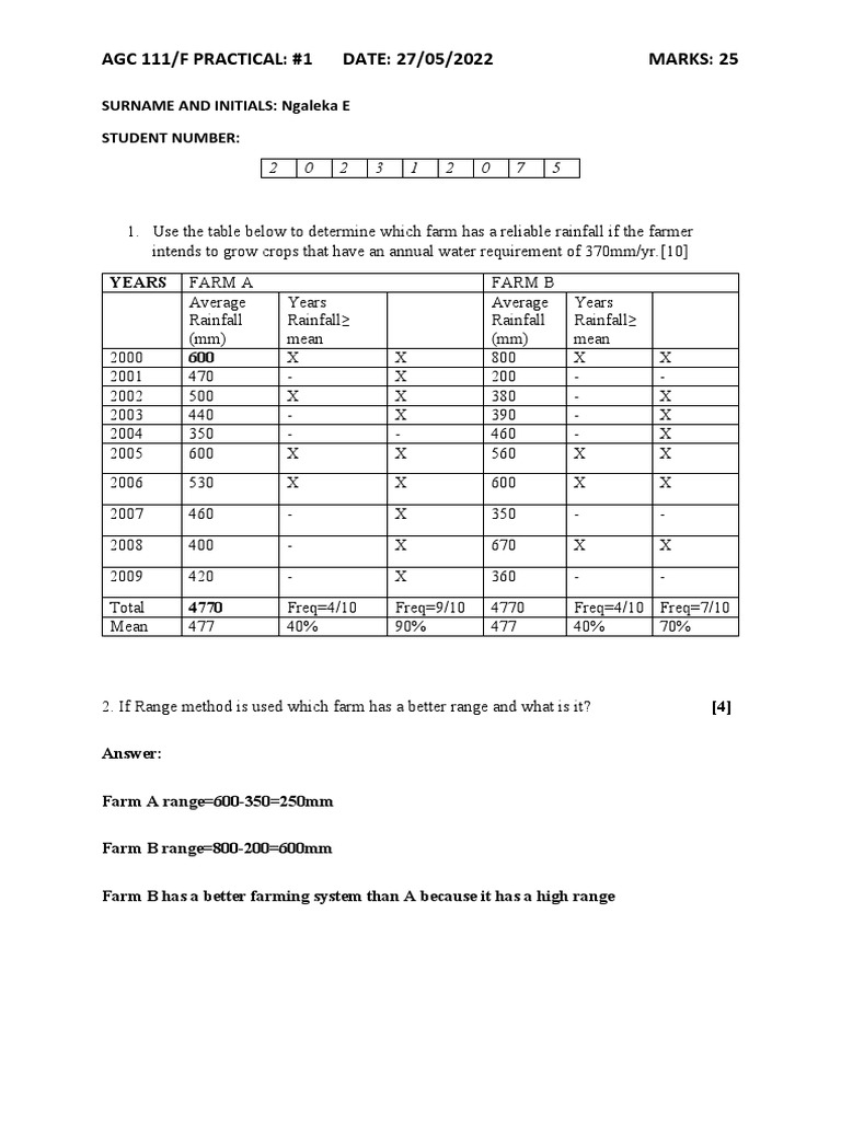 AGC - 111 - Practical 2 | PDF | Rain | Farms