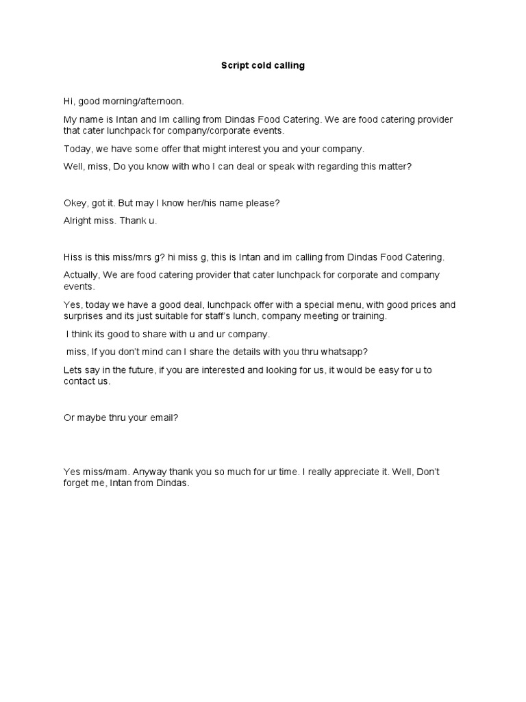 Script Cold Calling Dindas | PDF