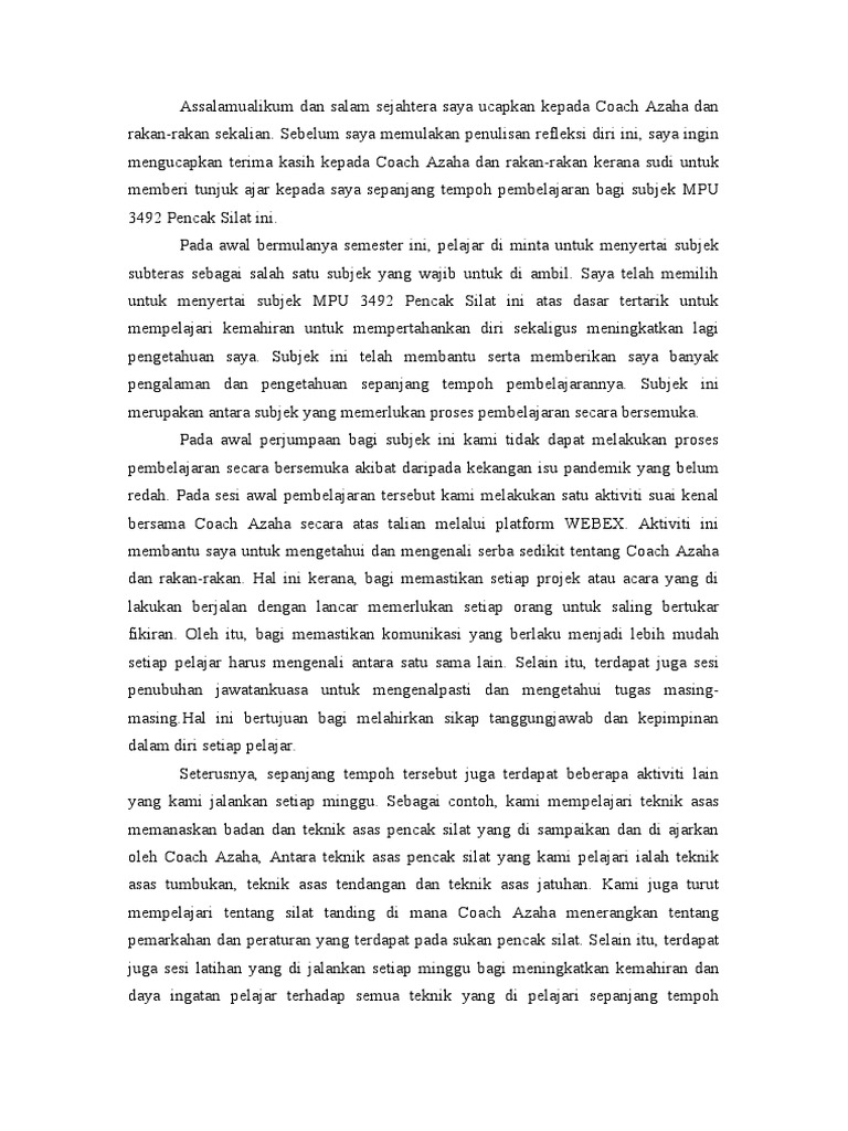 Refleksi MPU 3492 Sukan Pencak Silat | PDF