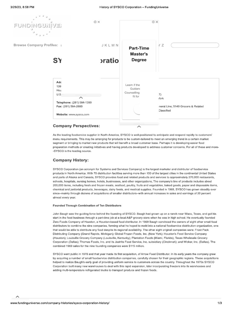 Sysco History of Acquisitions and Selling Peace of Mind | PDF
