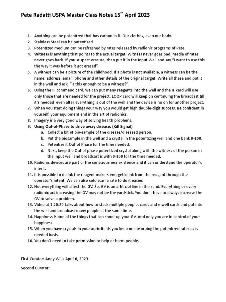 Pete Radatti USPA Master Class Notes 15th April 2023 | PDF